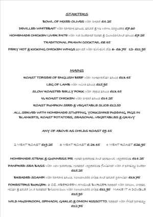 Food and Drinks Menus | The Foresters Arms in Brockenhurst New Forest