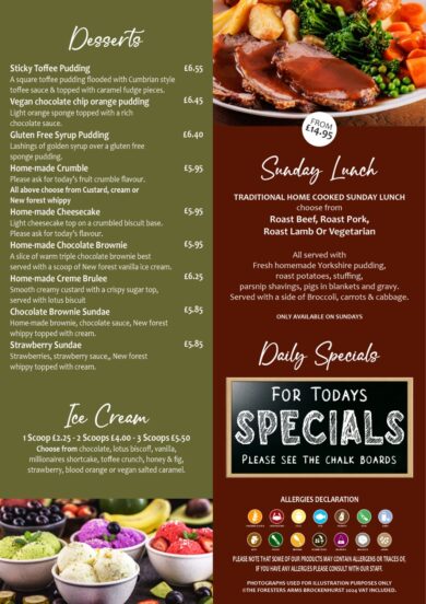 Food and Drinks Menus | The Foresters Arms in Brockenhurst New Forest
