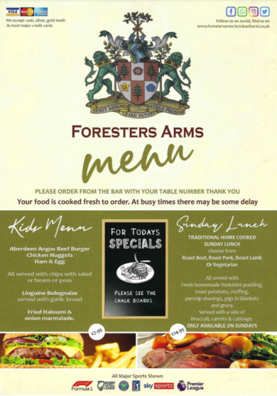 Food and Drinks Menus | The Foresters Arms in Brockenhurst New Forest