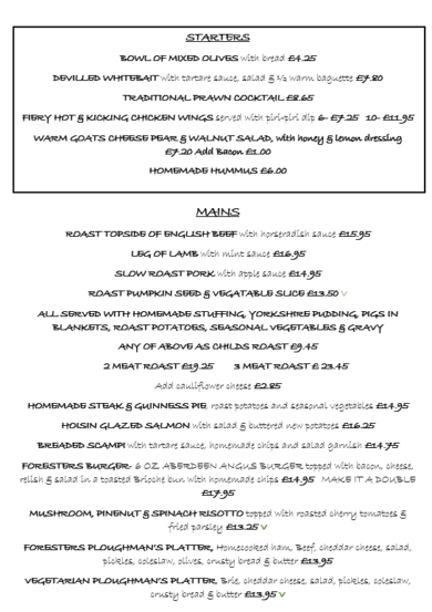 Food and Drinks Menus | The Foresters Arms in Brockenhurst New Forest