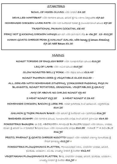 Food and Drinks Menus | The Foresters Arms in Brockenhurst New Forest
